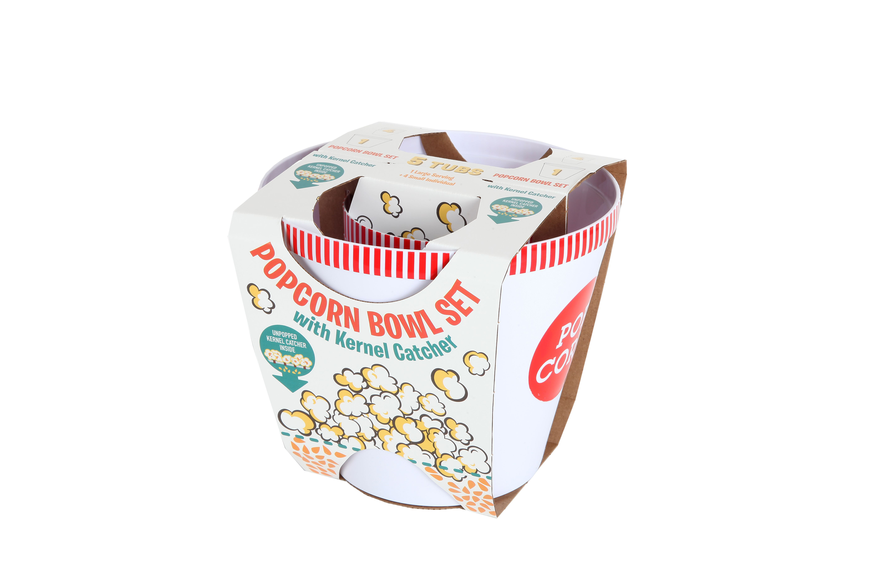 Wabash Valley Farms 5-Piece Red and White Popcorn Bowl Set with Kernel ...